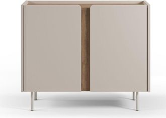 PEGANE Buffet, meuble de rangement avec 2 portes aspect bois coloris cr&egrave;me, ch&ecirc;ne et pieds en m&eacute;tal - Longueur 100 x Profondeur 40 x Hauteur 82,50 cm