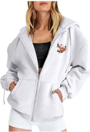 Generic Vestes pour femmes imprim&eacute;es &agrave; capuche &agrave; manches longues avec poche avant et cordon de serrage - Pull athl&eacute;tique d&eacute;contract&eacute; en polaire pour le confor