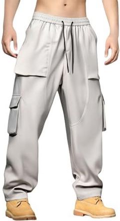 Generic Pantalon cargo baggy respirant avec poches, pantalon de surv&ecirc;tement &eacute;lastique, pantalon de jogging l&eacute;ger, multi-poches, cordon de serrage, pantalon d&eacute;