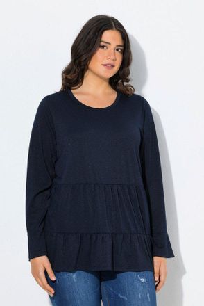 Ulla Popken T-Shirt Shirt Glitter A-Linie Rundhals Langarm Volants