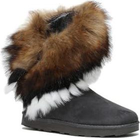 La Modeuse Bottines-Bottines en suédine avec Tige Effet Fourrure Multicolore (Noire, Marron, Blanche)