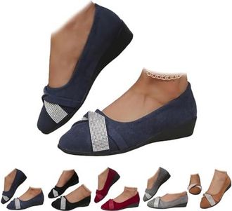 Generic Chaussures compens&eacute;es l&eacute;g&egrave;res et tendance avec strass - Soutien de la vo&ucirc;te plantaire - Chaussures orthop&eacute;diques scintillantes pour femme, bleu, 40.5 