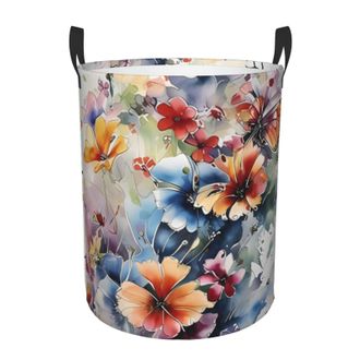 Generic Aquarell-Schmetterlinge Und Blumen W&auml;schek&ouml;rbe Rund Korb W&auml;sche Wasserdichter W&auml;schebeh&auml;lter F&uuml;r W&auml;schekammer Waschk&uuml;che Badezimmer