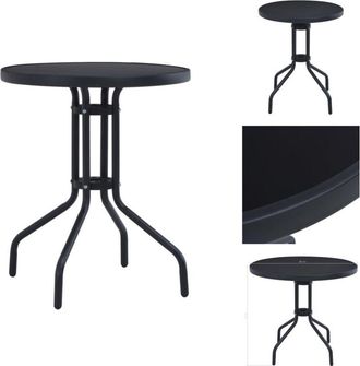vidaXL Gartentisch Schwarz 80 cm Stahl und Glas - Gartentisch - Runder Tisch - Edelstahltisch - Glastisch - Outdoortisch