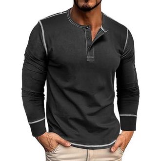 Generic Henley Chemises pour homme &agrave; manches longues boutonn&eacute;es, l&eacute;g&egrave;res et respirantes, T-shirts musculaires minces pour printemps et automne Hauts confortab