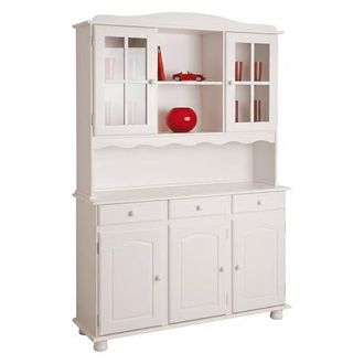 Dmora Sideboard mit drei T&uuml;ren und Schubladen mit oberer Vitrine, wei&szlig;e Farbe, 130 x 198 x 32 cm