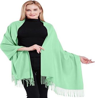 CJ Apparel Châle épais en coton mélangé de couleur unie pour écharpe, écharpe, couvre-tête, pashmina, bleu / vert, taille unique