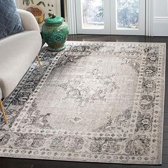Safavieh Boho Teppich für Wohnzimmer, Esszimmer, Schlafzimmer - Montage Collection, Kurzer Flor, Grau und Elfenbein, 91 X 152 cm