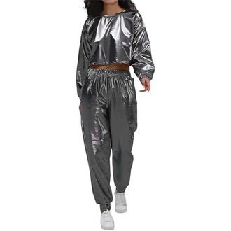Generic 2026 Tenues de carnaval pour femme, manches longues, brillantes, m&eacute;tallis&eacute;es, hauts, sweatshirts, clubs, tenues de f&ecirc;te, tenue universitaire pour femm