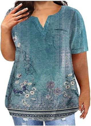 Generic T-shirt &agrave; col en V pour femme, grande taille, tunique d&eacute;t&eacute; &agrave; manches courtes, style d&eacute;contract&eacute;, uni, coupe ample, Z06-bleu marine, XXL