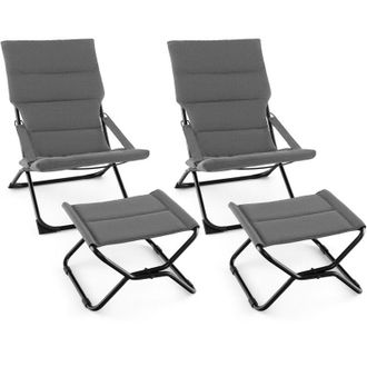 Costway Chaise Pliante 2 en 1, Fauteuil de Jardin Exterieur avec Repose-Pied, Accoudoirs, Coussin Rembour&eacute; Amovible, Fauteuil Pliable Int&eacute;rieur Ext&eacute;rieur