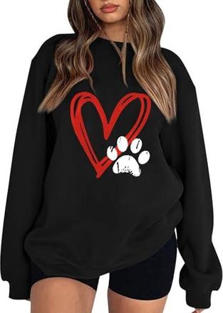 Generic Sweat &agrave; capuche &agrave; manches longues et col rond pour la Saint-Valentin 2026 pour femme - Couleur unie - Imprim&eacute; D, rose vif, XL