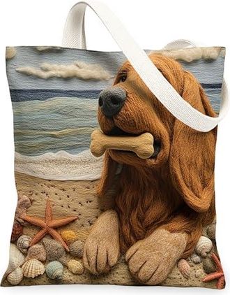 Generic Sac fourre-tout amusant en toile motif chien de l&eacute;vrier 33 x 38 cm, sac d&eacute;picerie r&eacute;utilisable pour femme, peinture danimaux domestiques, d&eacute;coration c