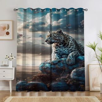 Generic Verdunkelungsvorhang Fantasievoll Thermovorhang K&auml;lteschutz Tiger Blickdicht &Ouml;senschal f&uuml;r Gardinen Wohnzimmer & Schlafzimmer H 260 x B 300 cm 2er Set