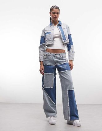 Liquor & Poker Weite Jeans in Blau mit Patchwork-Design in Used-Optik, Kombiteil