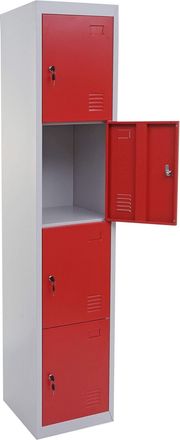 Mendler Schließfach Boston T163, Schließfachschrank Wertfachschrank Spind, Metall 180x38x45cm - rot