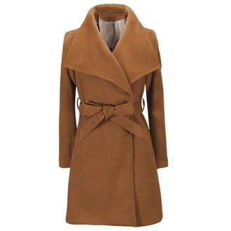 Generic Manteau dhiver long ouvert sur le devant pour femme, caban &agrave; grand revers ceintur&eacute;, &eacute;l&eacute;gant style pardessus, kaki, grande taille