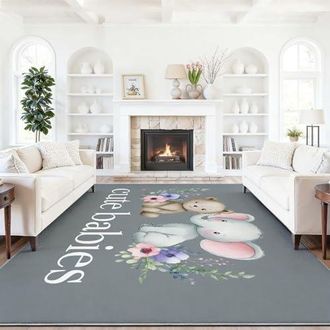 Generic Tapis Motif Dessin Anim&eacute; Minimaliste Lettres Animales - 140 x 200 cm Antid&eacute;rapant Doux dint&eacute;rieur Tapis &agrave; Poil Ras pour Salon Chambre Salle de Jeux - 