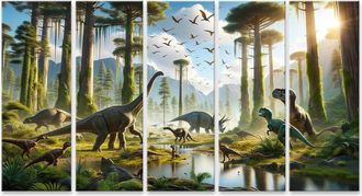 Islandburner Bild auf Leinwand Farbenprächtige Dinosaurier in Einer üppigen prähistorischen Landschaft Bilder Wandbilder Poster