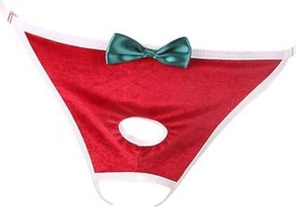 dPois String Drôle Noël Hommes Entrejambe Évidée avec Mini Chapeau/Noeud/Bordure Peluche Mini Bikini Triangle Pantalons Idéal Soirées Noël Type B One Size