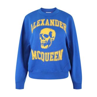 Alexander McQueen Blauer Baumwollpullover mit Bedrucktem Vorderteil - - Sweatshirts & Hoodies - Damen - Blau - S