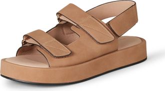 Amazon Essentials Damen Verstellbare Plateau-Sandale mit Dreifachriemen, Kamelbraun Optik Mikro Wildleder, 37.5 EU