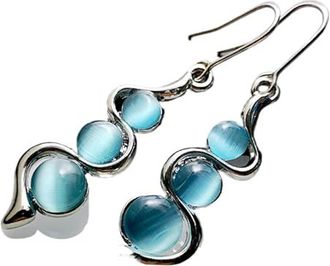 Generic Boucles doreilles crochet oeil de chat, boucles doreilles pendantes | Boucles doreilles courbes &eacute;l&eacute;gantes en pierres pr&eacute;cieuses,Bijoux de boucles dore