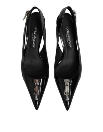 Dolce & Gabbana Womens Black Zipper Leather Heels Slingbacks Shoes 100lf
