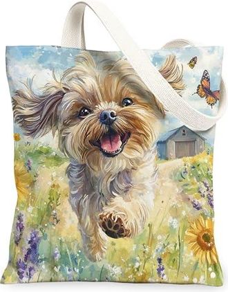 Generic Spring Shih Tzu Sac fourre-tout en toile pour faire du shopping 33 x 38,1 cm, sac d&eacute;picerie r&eacute;utilisable pour femme, motif animal de compagnie, d&eacute;cora