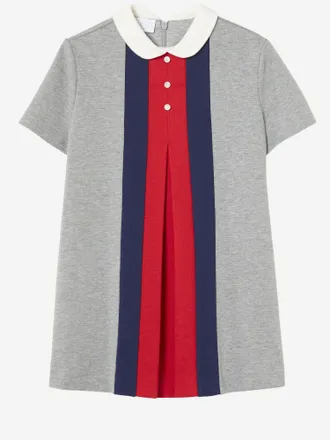 Gucci Girls Cotton Dress With Web Grey
