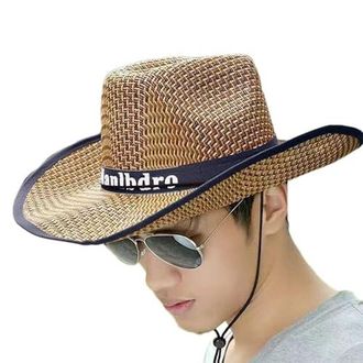 Generic Chapeaux de paille de p&ecirc;che pour homme, chapeau de paille de cowboy pour le camping, la p&ecirc;che, les voyages, la randonn&eacute;e et le jardinage, Bleu, Refer 