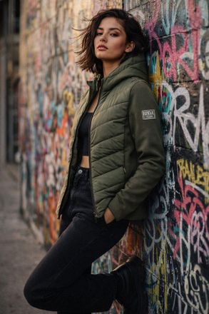 Sublevel Steppjacke Damen Hybrid Jacke Leichte &Uuml;bergangsjacke Kapuzenjacke Gesteppte Stepp-Front & Sweat-&Auml;rmel, Outddor
