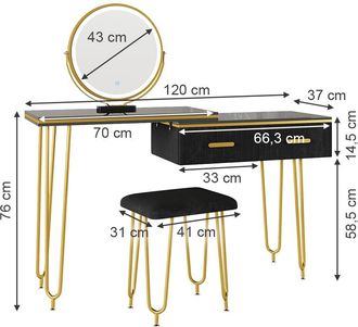 Vicco Schminktisch Schwarz Zoey 120x76x37 cm - Frisiertisch, setzt EIN modernes Statement im Raum