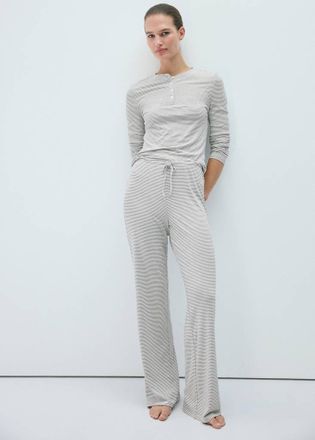 Mango Pantalon de pyjama &agrave; rayures, taille ajustable ivoire - Femme - XS - MANGO