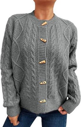 Generic Cardigan jacquard à manches longues pour femme - Pull vintage en tricot ample, Z09-gris foncé, S