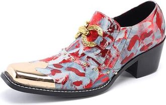 Generic Mocassins &agrave; enfiler en cuir pour homme avec bout en m&eacute;tal - Style d&eacute;contract&eacute; - Pour f&ecirc;te, salle de bal, Rouge, 40 2/3 EU