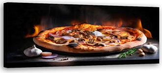 Feeby Leinwand Bilder - Bild Wohnzimmer - Pizza Food K&uuml;chenrestaurant - 120x40 1tlg - Deko Schlafzimmer Gro&szlig; - Dekoration Canvas - Gem&auml;lde - Modern Wandbild