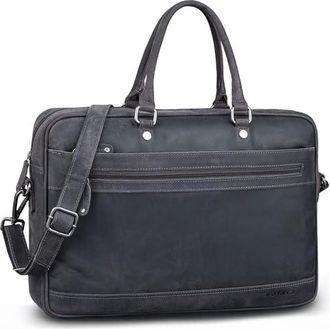 Royalz Charleston Sacoche en cuir v&eacute;ritable Sac &agrave; bandouli&egrave;re pour femme/homme Grand - Sac plat pour ordinateur portable 14-15,6 pouces