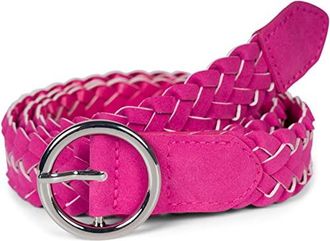 styleBREAKER Ceinture tressée pour femme avec boucle ronde, en cuir synthétique uni, taille unique, 03010125, rose/argenté, taille unique