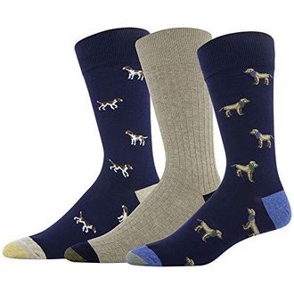 Gold Toe Timeless Classics Crew Socks, 3-Pairs Chaussettes, Peacoat Lab/C&ocirc;tes Kaki chin&eacute;/Caban Beagle, L (Lot de 3) Homme