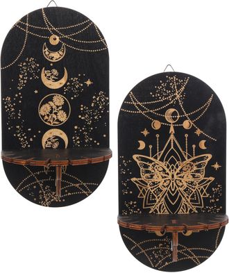 BESPORTBLE 2 St&uuml;ck Holz wandregal Kristall deko Stabiles Schwarzes Displayregal Boho Stil Wandboard zum Aufh&auml;ngen Geeignet f&uuml;r Glasornamente und Luftpflanzen Umw