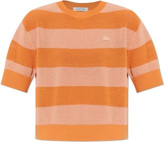 Lacoste Femme, Pulls, Orange, Taille: 36 FR T-shirt en maille ray&eacute;e