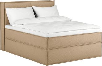 Studio Copenhagen home24 Premium Boxspringbett mit Kopfteil 160 x 200cm Strukturstoff Gesa Beige/Beige H3 130 cm