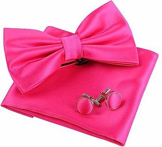 Alizeal Ensemble noeud papillon, mouchoir et boutons de manchette pour homme, rose vif, taille unique