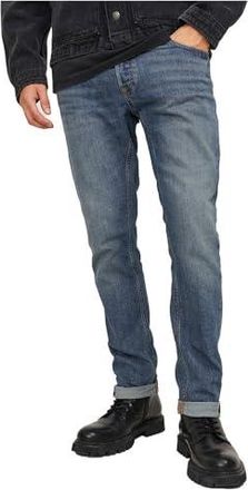 Jack & Jones Pantalons Slim fit pour Hommes à Taille Basse et en Denim Extensible JJIGLENN, Couleurs:Bleu-foncé, Taille de Pantalon:28W / 30L, Longueur de Jambe:L3