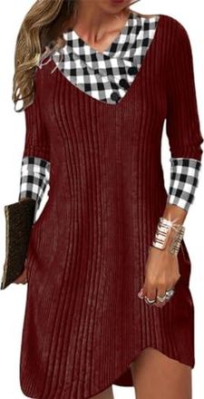 Onsoyours Robe Pull pour Femme À Manches Longues Robe Tunique Boutonnée Décontractée avec Poches Hiver Robe Sweat Casual Boho Imprimé Robe Sweat À Capuche G Vin