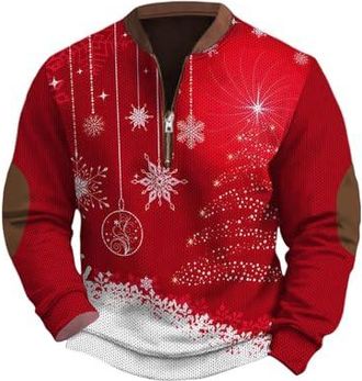 Generic Chandails pour homme - Pull Père Noël amusant - Imprimé de Noël - Manches longues - Fermeture éclair - Haut de Noël décontracté pour les vacances dhiv