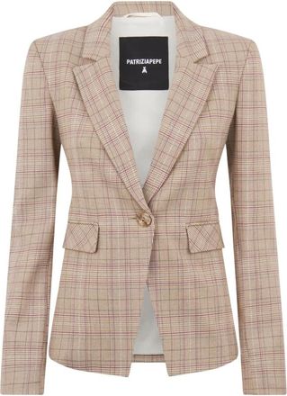Patrizia Pepe Femme, Vestes, Beige, Taille: 42 FR Blazer Fluide &agrave; Carreaux