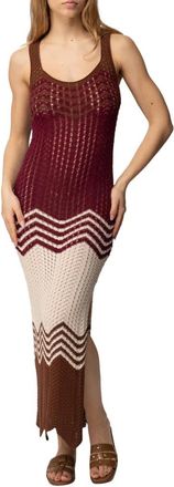 Akep Femme, Robes, Multicolore, Taille: 36 FR Robe Midi En Maille Crochet&eacute;e &Agrave; Chevrons