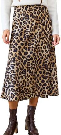 Cupshe Jupe mi-longue en satin pour femme, coupe trap&egrave;ze, taille haute, l&eacute;g&egrave;re, pour le travail, les soir&eacute;es, tenue d&eacute;contract&eacute;e, Beige l&eacute;opard, M